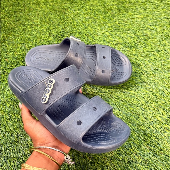 CROCS | Shoes | Crocs Womens Blue Double Strap Slide Sandals Iconic ...